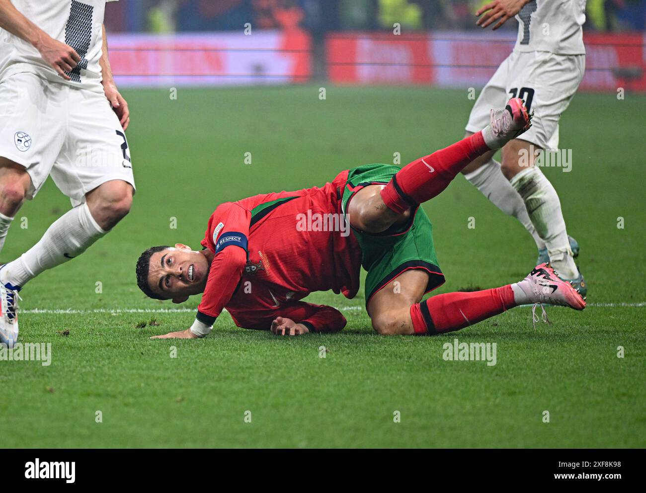 Frankfurt, Germany. 1st July, 2024. Cristiano Ronaldo of Portugal falls ...
