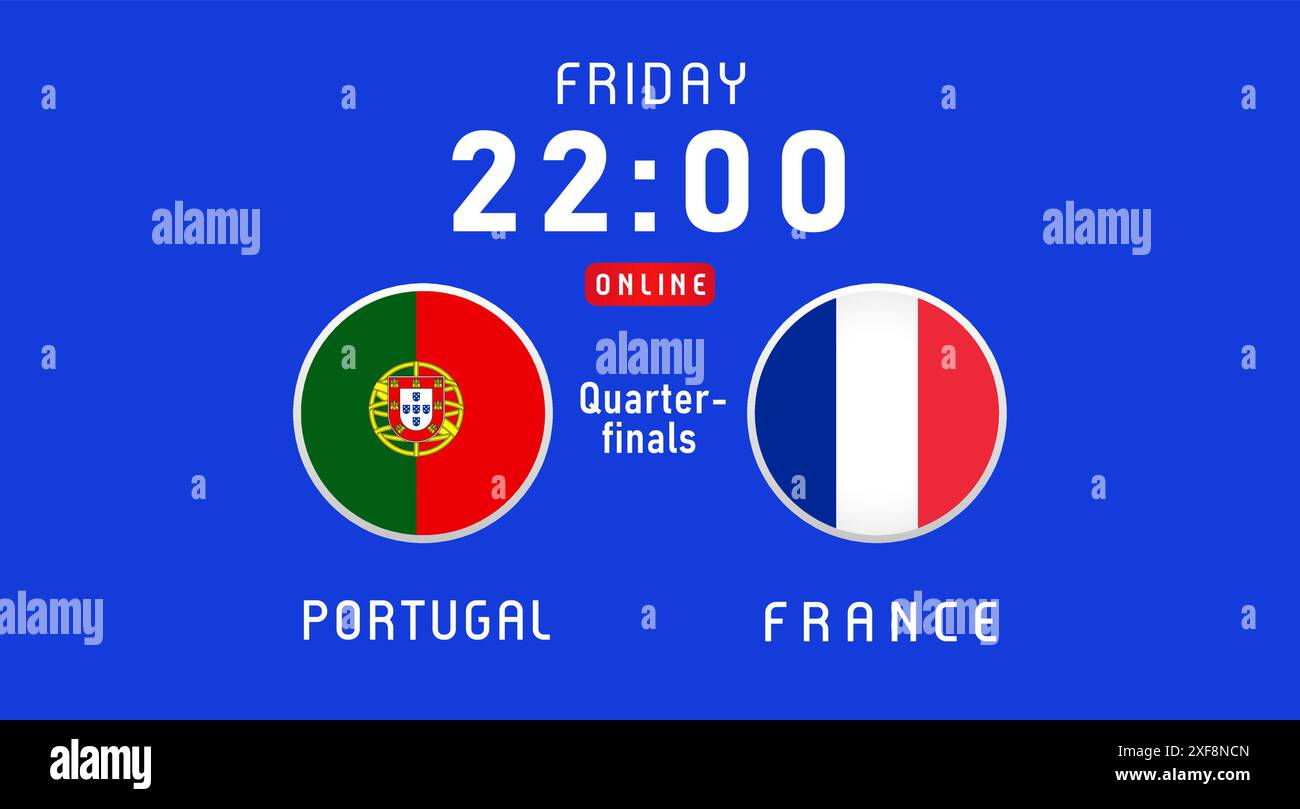 Portugal vs France Quarter-finals, July 2024, flag emblems. Vector ...