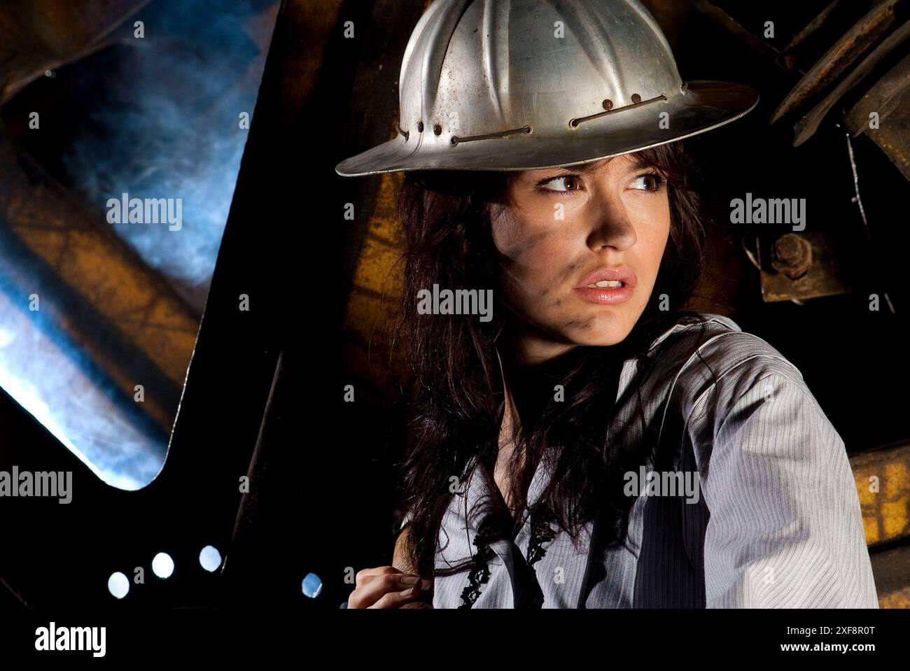 Representation of work in a mine made with a beautiful young woman with ...