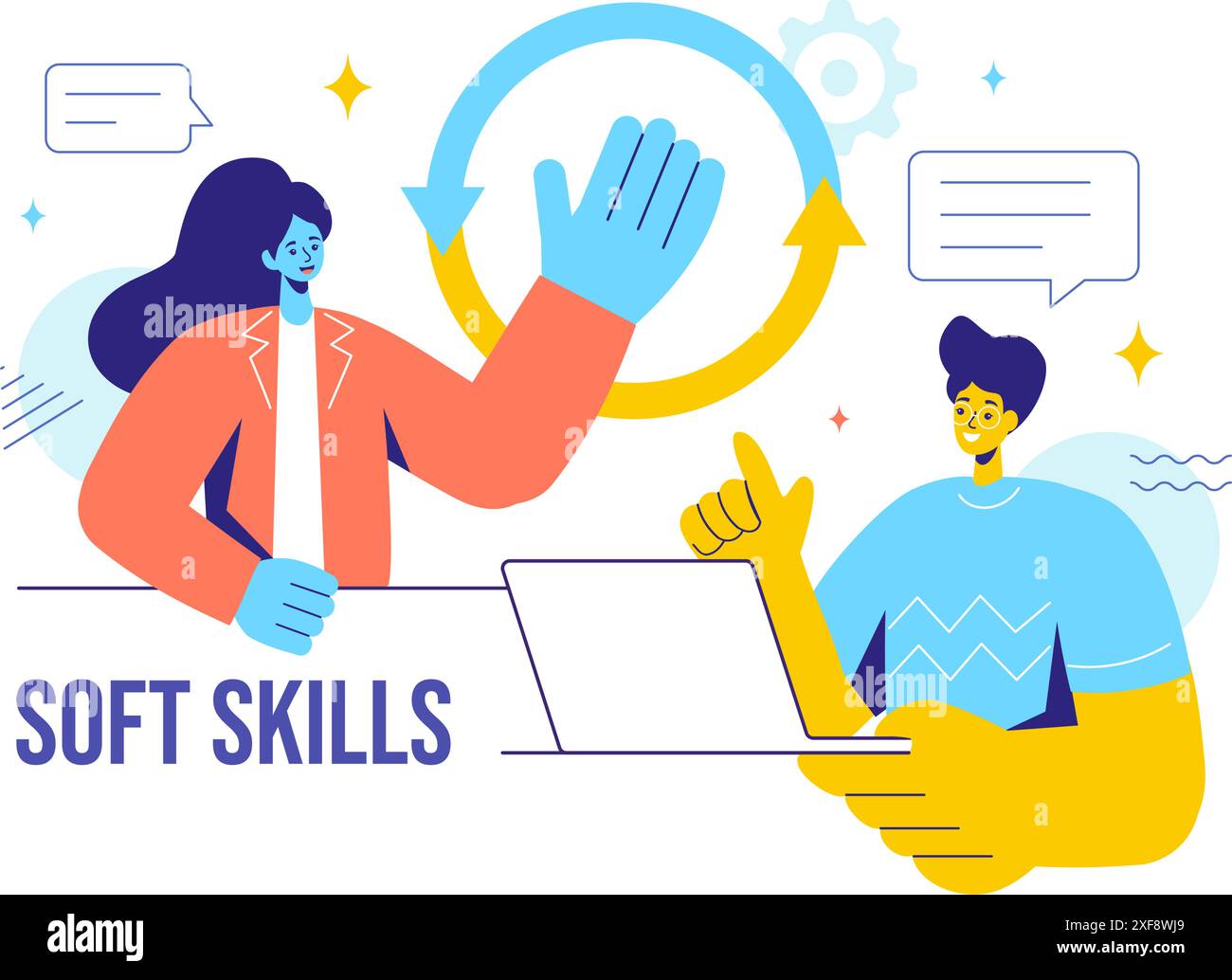 Vector Illustration of Office Workers Demonstrating Soft Skills of ...