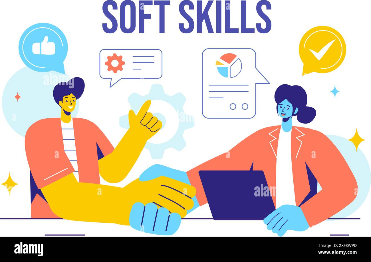 Vector Illustration of Office Workers Demonstrating Soft Skills of ...