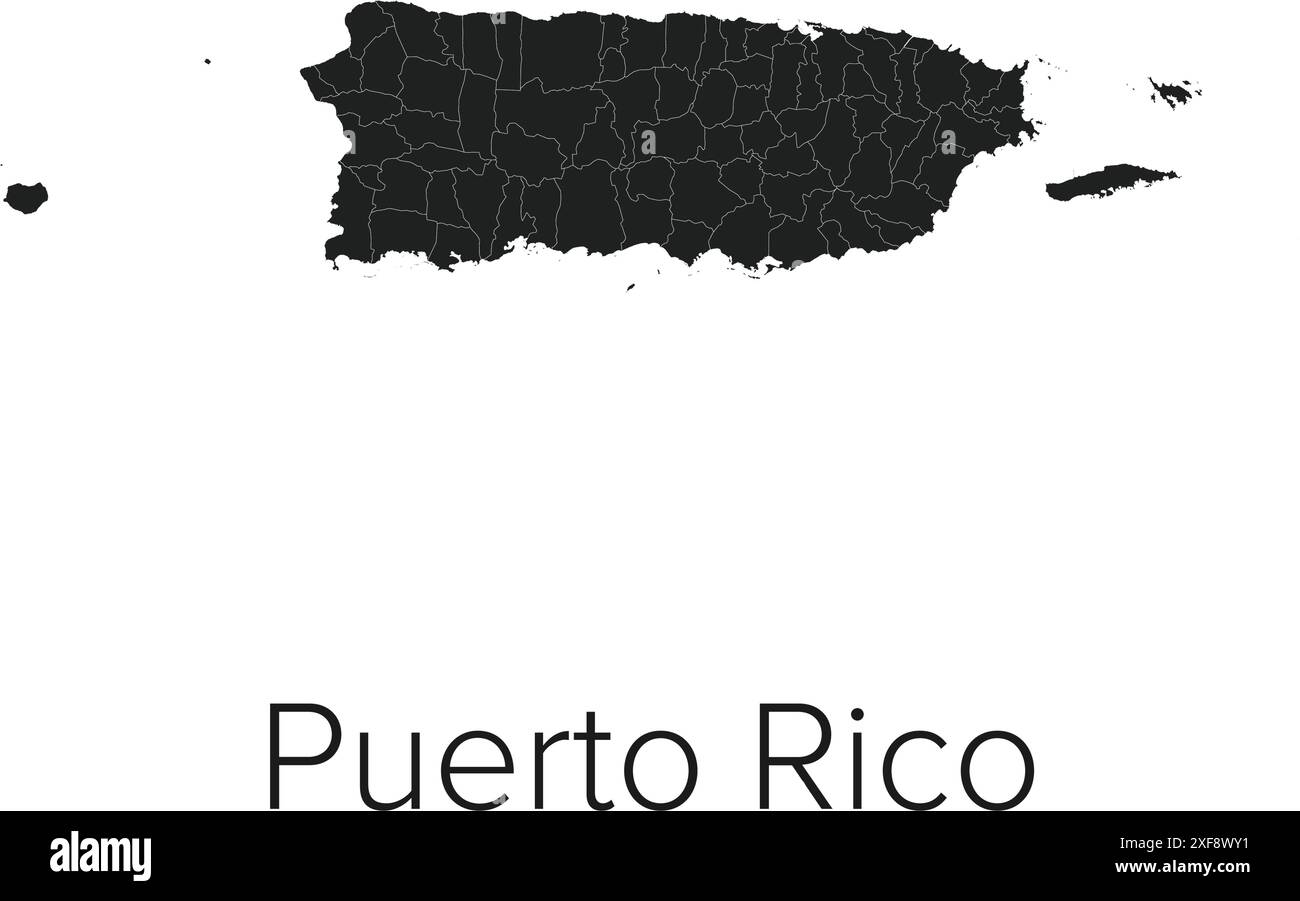Puerto Rico Map Vector Illustration - Silhouette, Outline, Puerto Rico Travel and Tourism Map ...