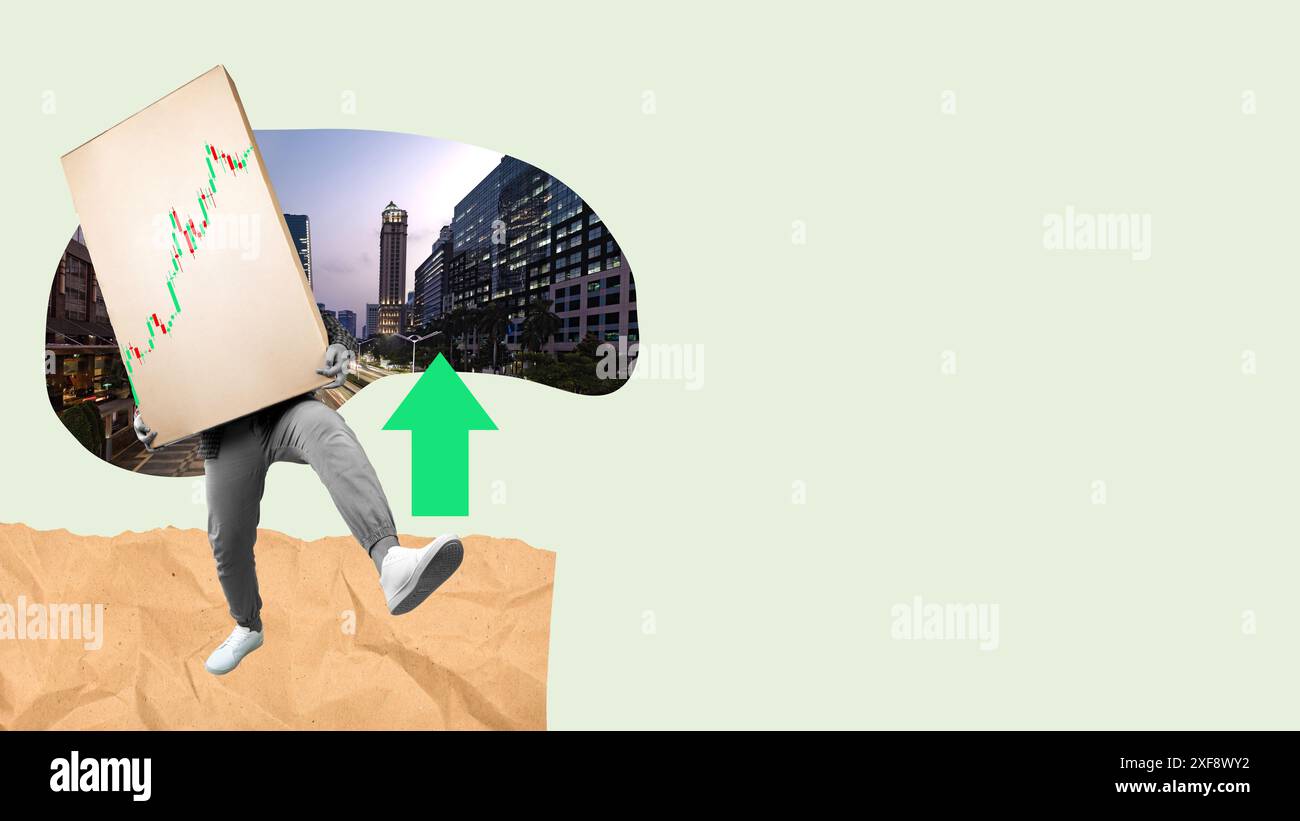 Businessman is carrying a large board showing a growing chart while ...