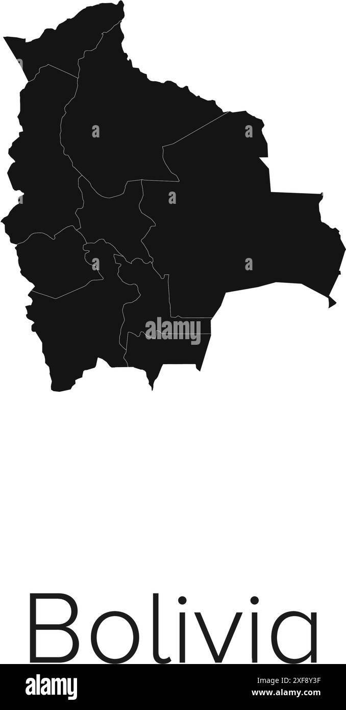 Bolivia Map Vector Illustration - Silhouette, Outline, Bolivia Travel and Tourism Map Stock ...