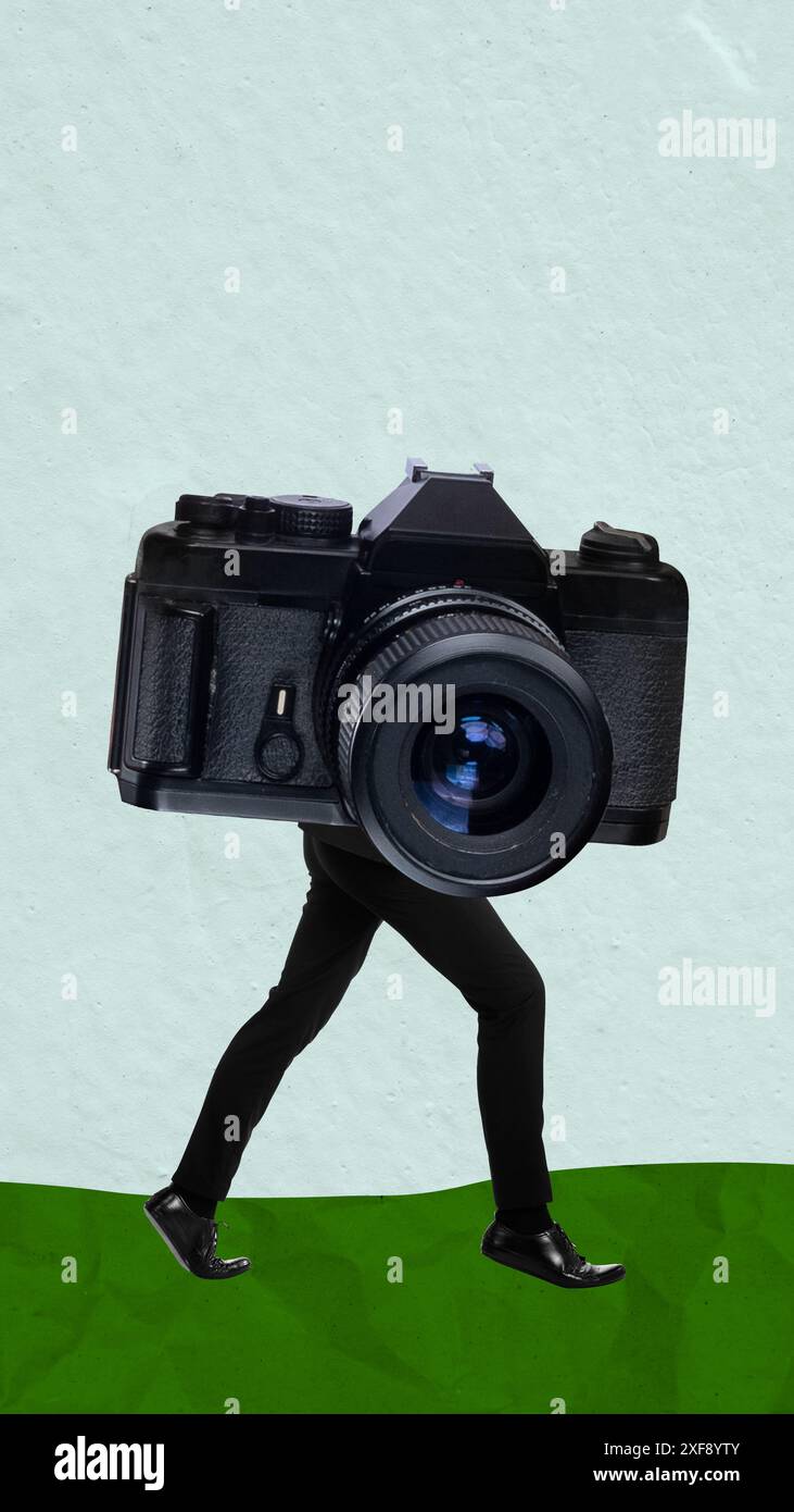 Businessman with camera head on a colored background. Collage art Stock ...