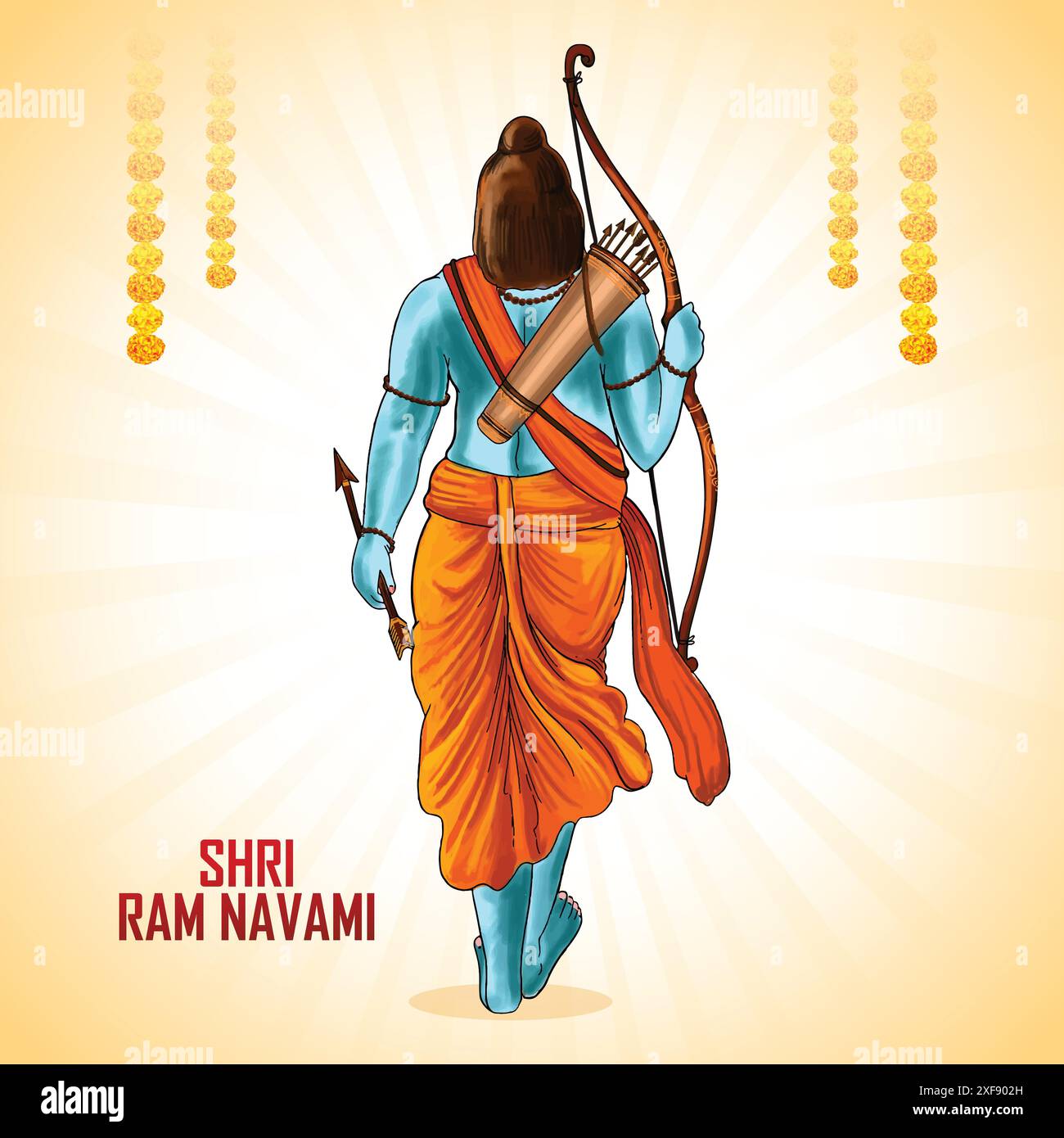 Lord rama with bow and arrow sri ram navami background Stock Vector ...