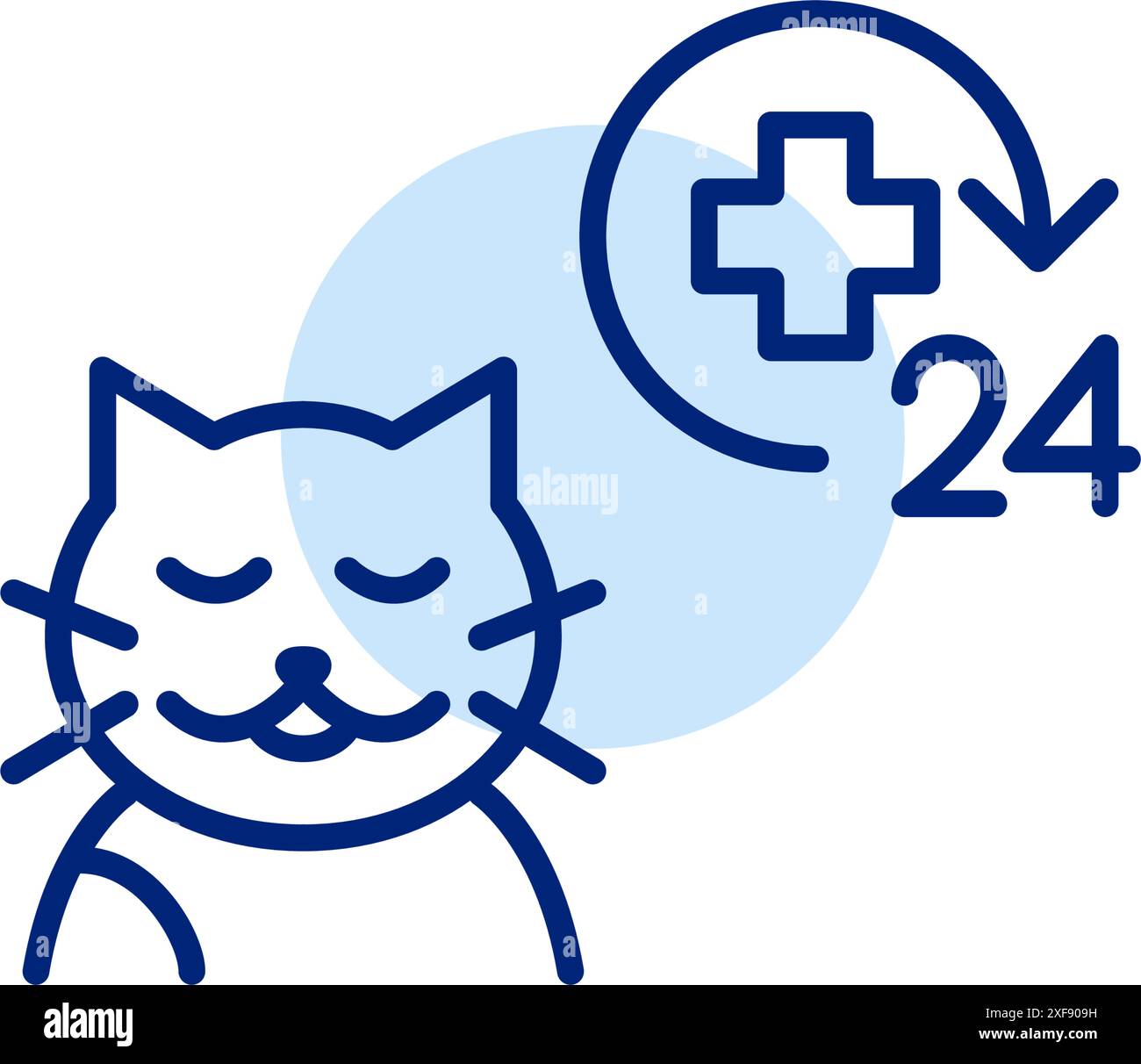 Cat silhouette, 24-hour healthcare symbol, continuous medical care and ...
