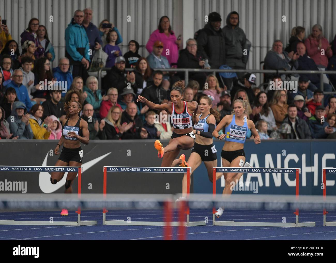 Lina Nielsen competing in the women's 400m hurdles final at the UK ...