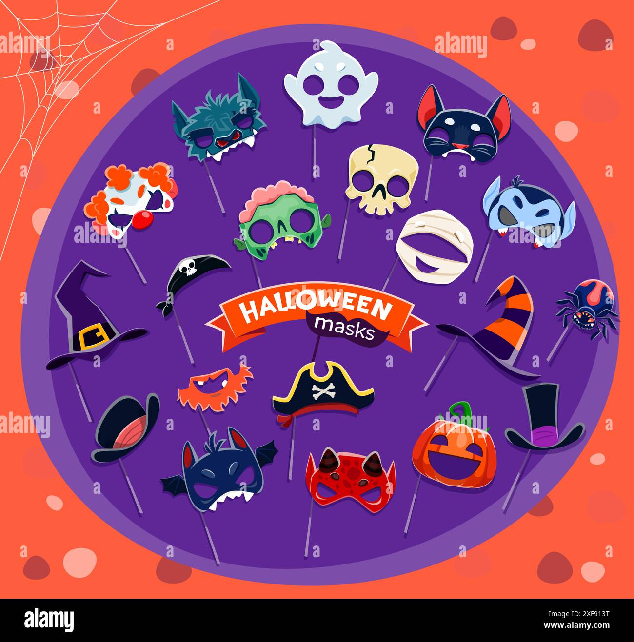 Halloween photo booth masks with props and cartoon scary characters ...