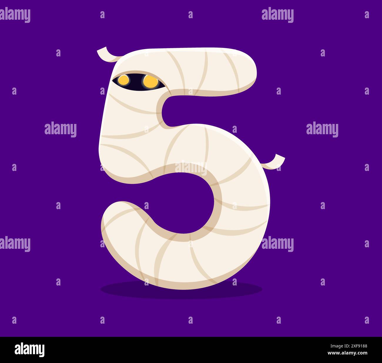 Halloween font number 5 as mummy monster for horror alphabet, vector ...
