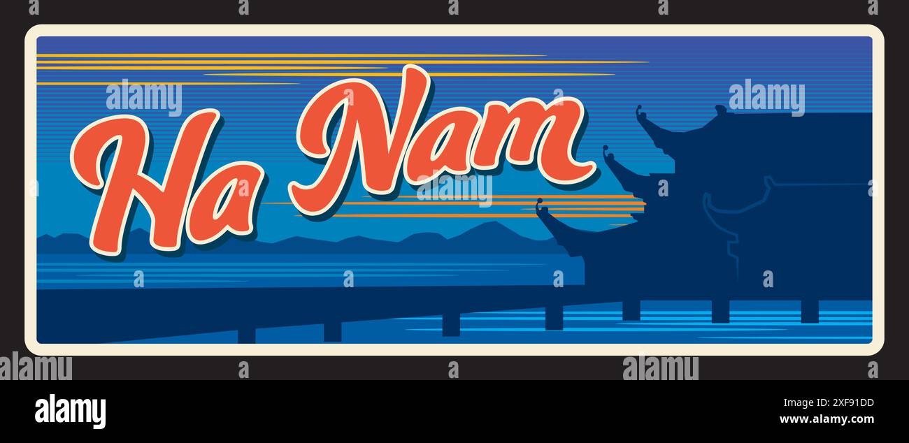 Ha Nam vietnamese regions vintage vector card and travel sticker ...