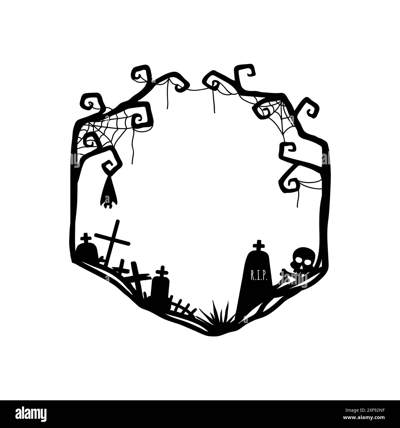 Halloween grunge black frame with vector borders of spooky bat and ...