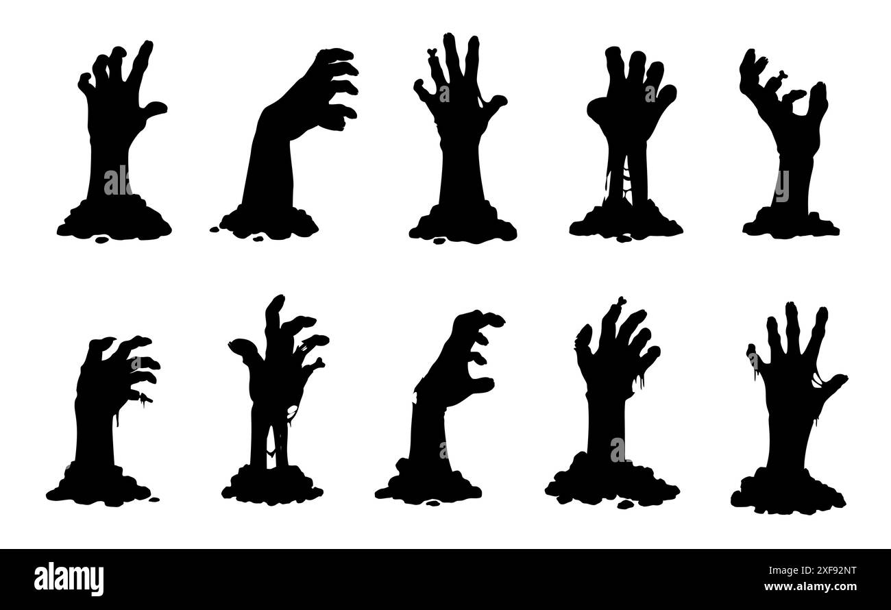 Zombie hands, undead corpse arms reaching out from grave, vector ...
