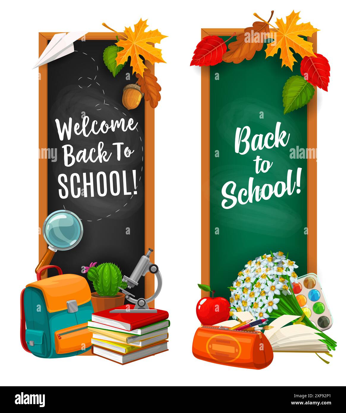 Back to school vertical banners with school supplies, including a ...