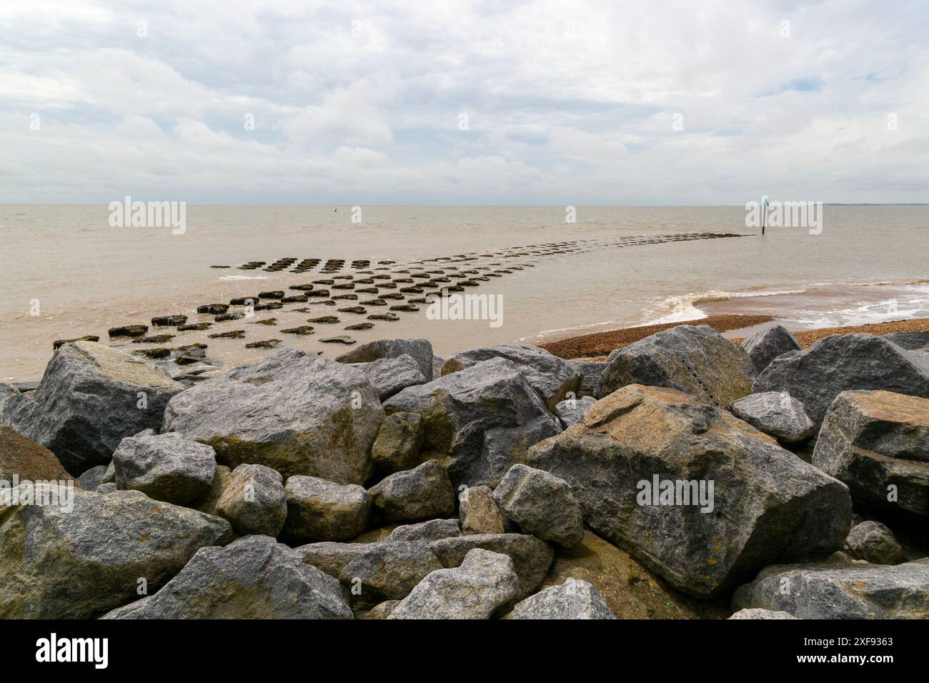 Fishtail reef coastal defences and rock armour at high tide, Cobbold's ...