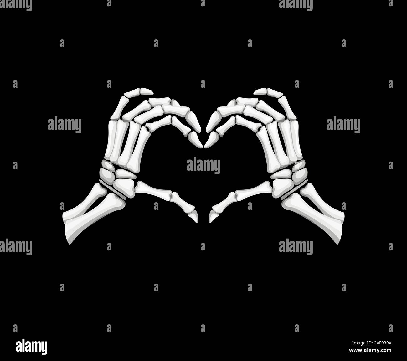 Skeleton hands form a heart shape gesture, haunting symbol of eternal ...