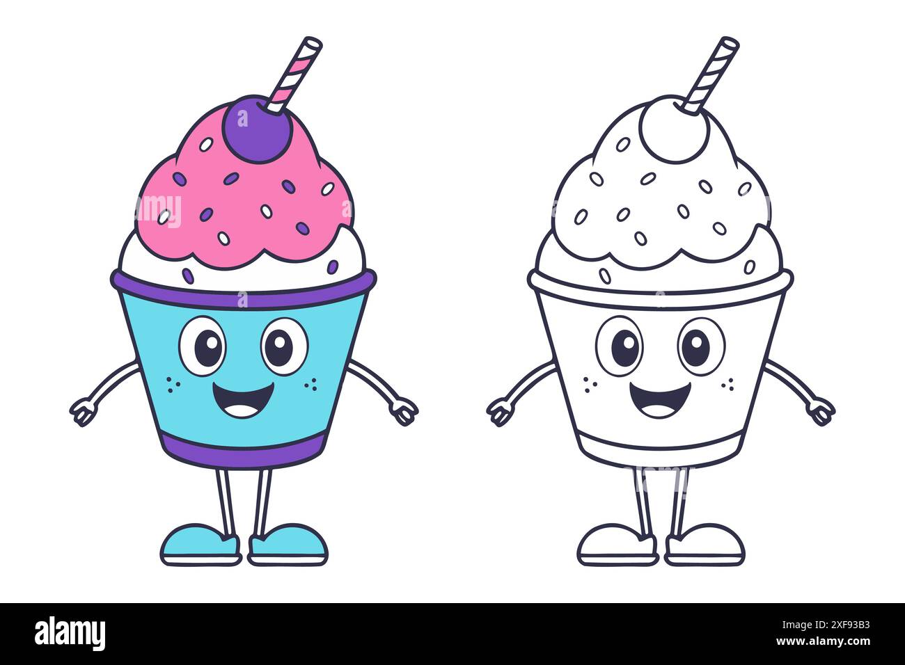 Cartoon Ice cream set icon logo, summer elements design, fun ice cream ...