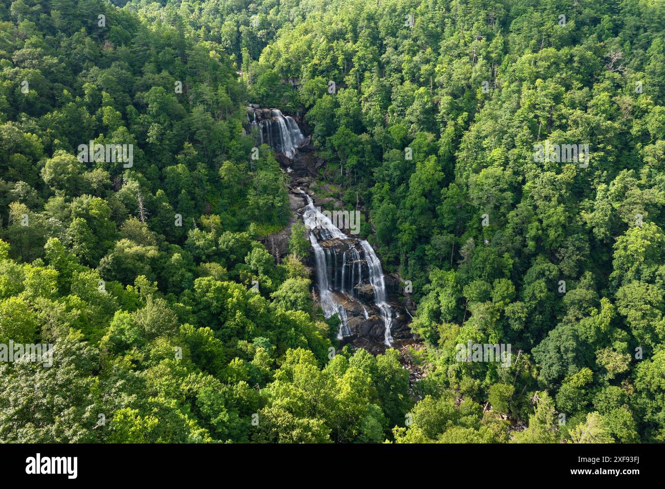 Aerial view of Whitewater Falls in Nantahala National Forest, North ...