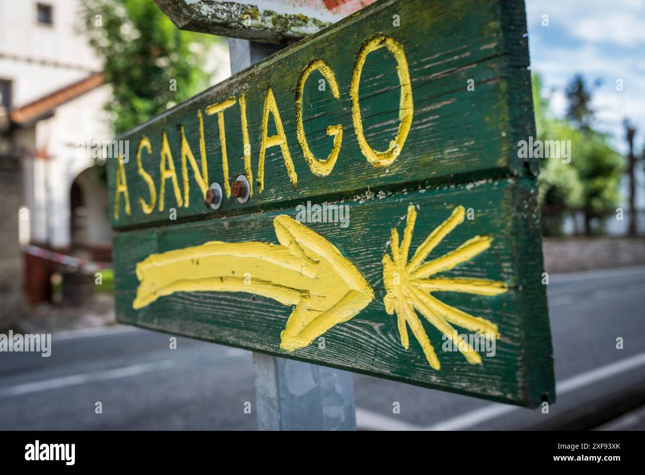 Camino de Santiago indicator sign, Santiago's road, Burguete, Navarra ...
