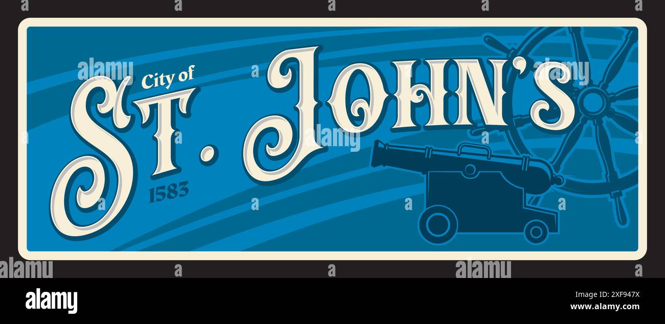St Johns Canadian city plate, retro travel plaque, travel destination ...