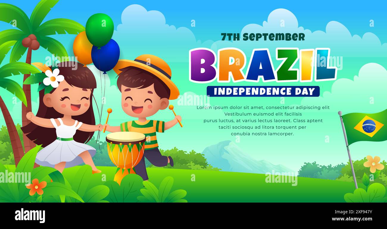 Brazil Independence Day Banner, a pair of children dancing samba with ...