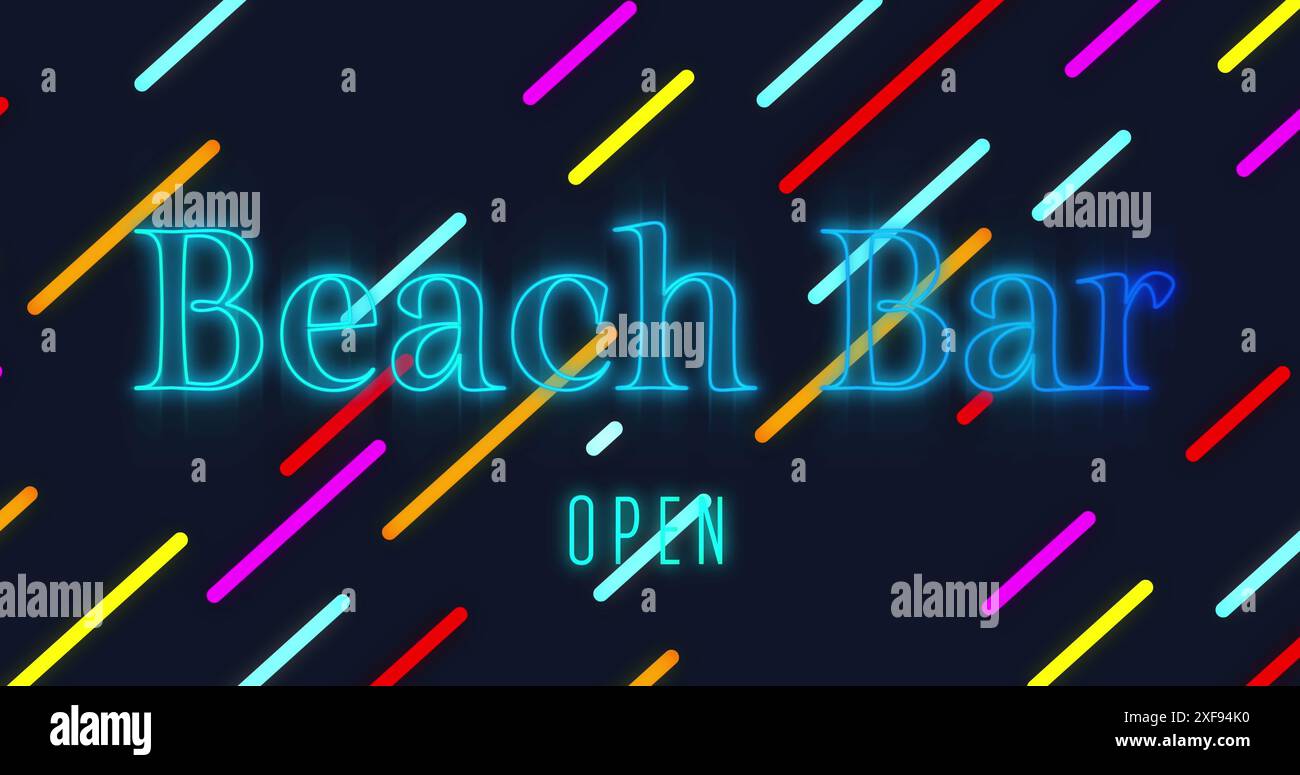 Image of beach bar open text over neon lines on black background Stock ...