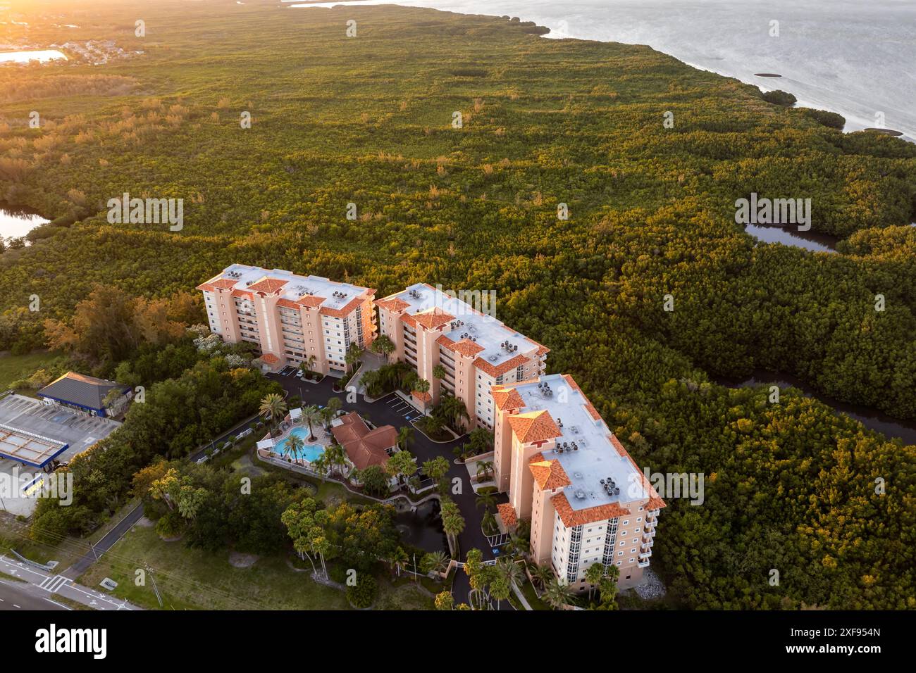 Apartment building with tropical wetlands view in Florida rural area ...