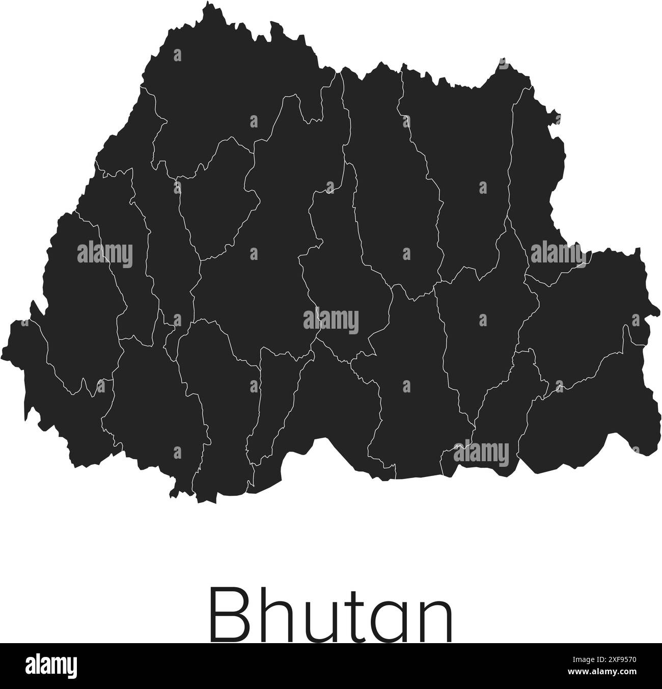 Bhutan Map Vector Illustration - Silhouette, Outline, Bhutan Travel and Tourism Map Stock Vector ...