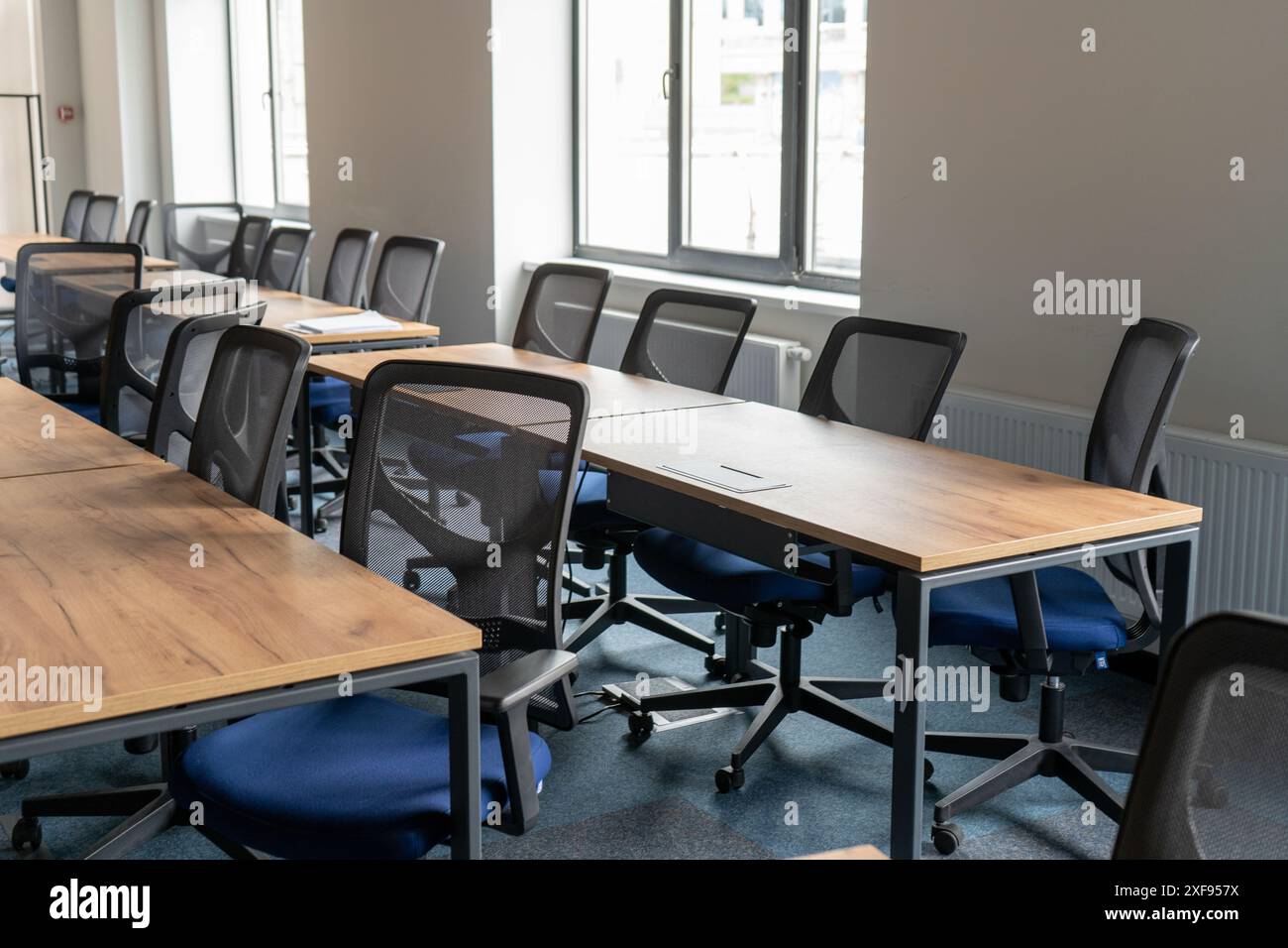 Empty room with tables and chairs for studying. University or school ...
