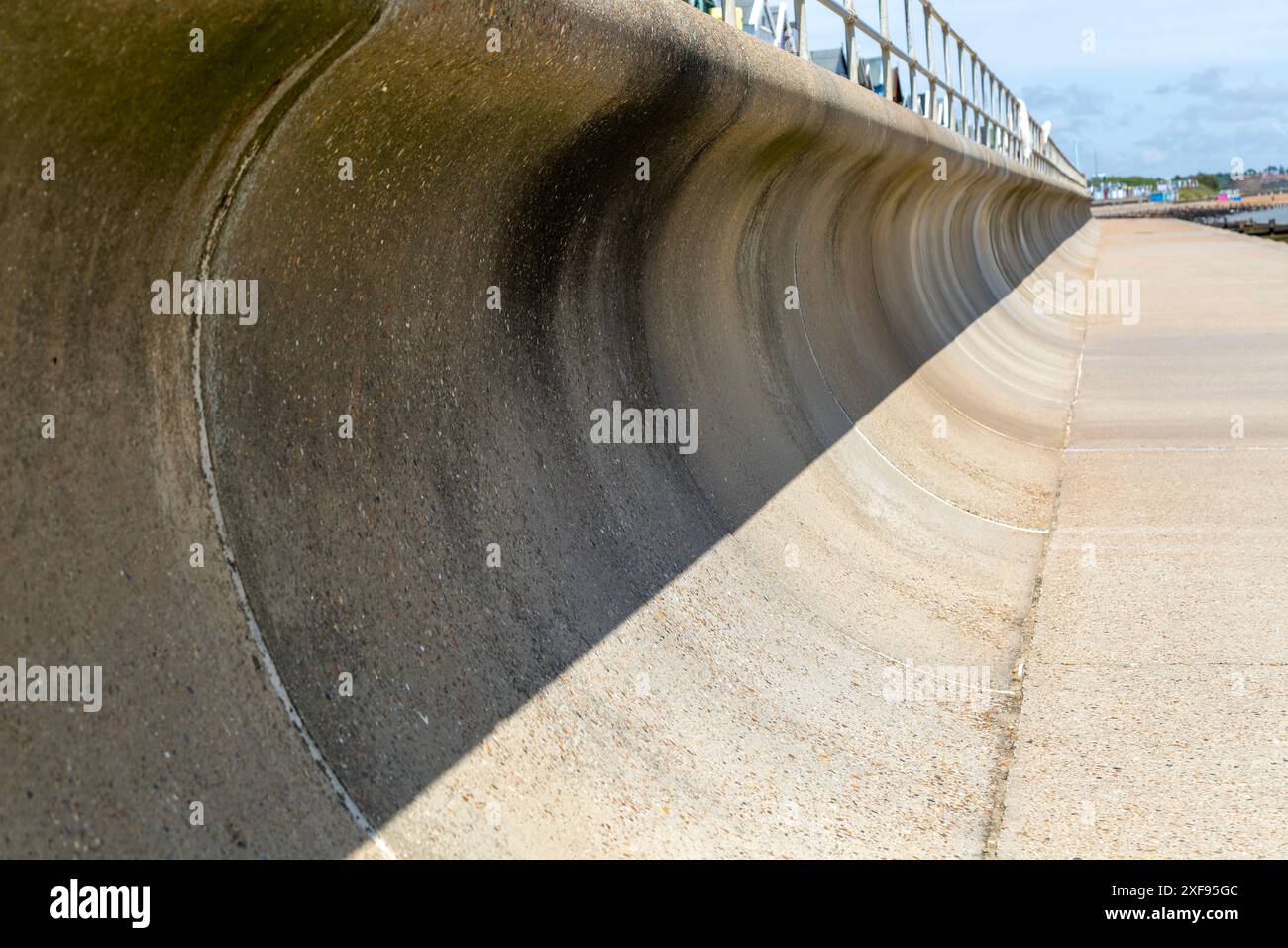 Concave concrete wave return wall sea defence, Felixstowe, Suffolk ...