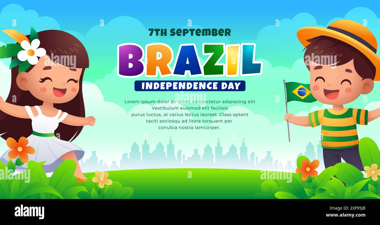 Cartoon Brazil Independence Day Banner, 7th september celebration kids ...