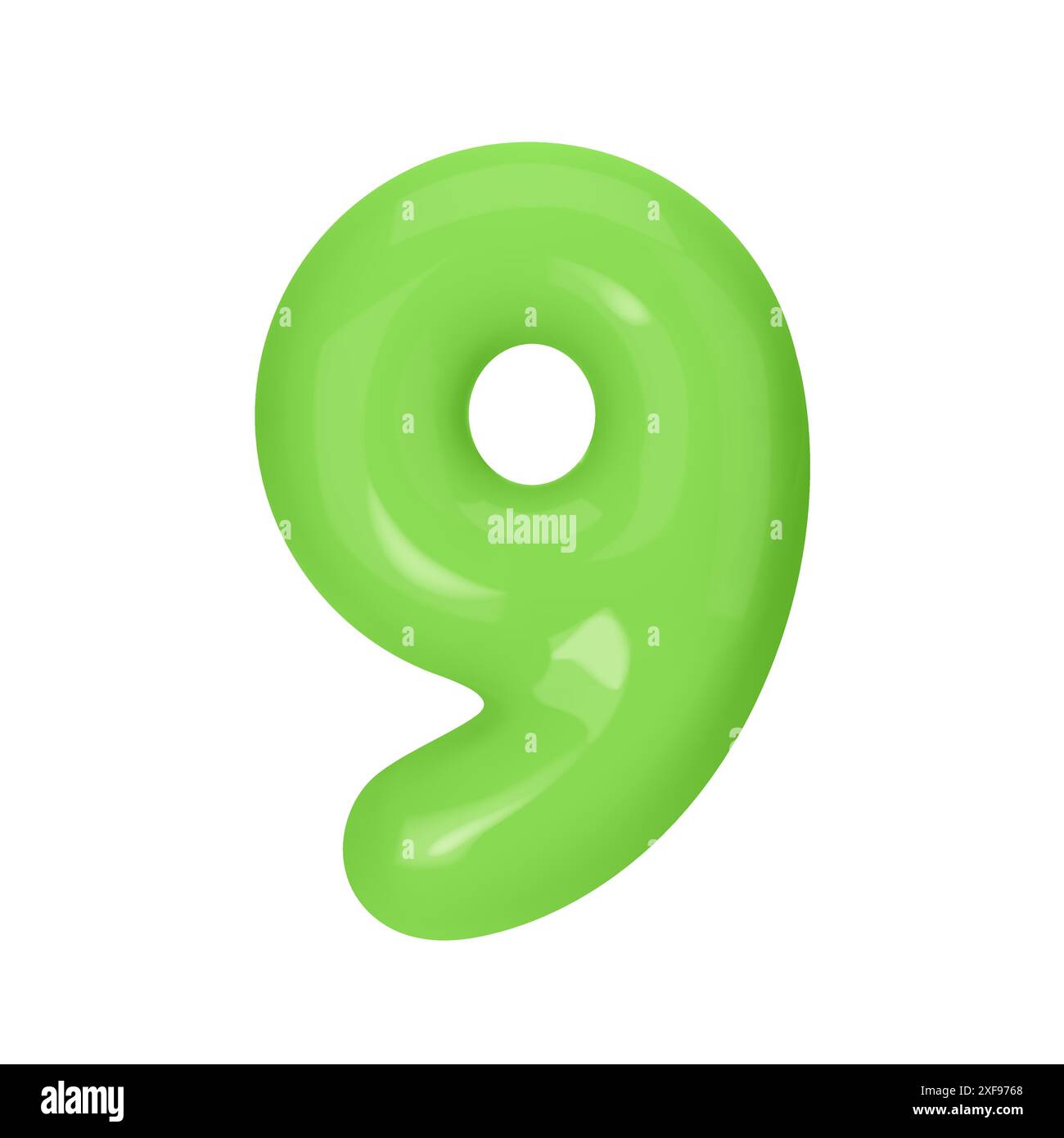 Numeral 9 - Green Plastic Balloon Number nine Isolated on White ...