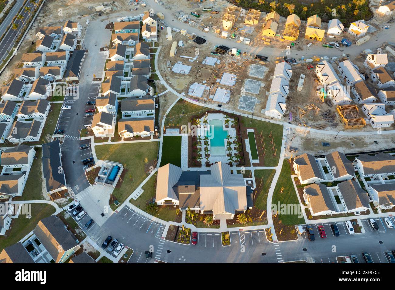 Construction in new developing suburban area. Development of ...