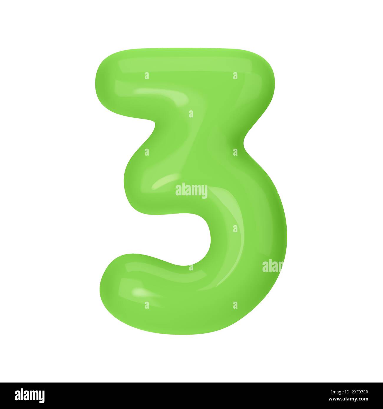 Numeral 3 - Green Plastic Balloon Number three Isolated on White ...