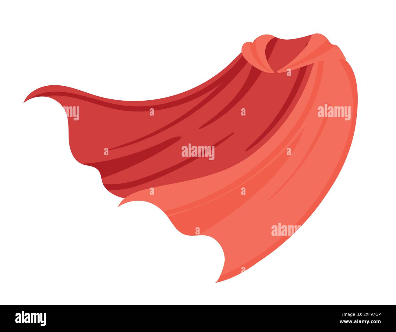 Attractive red cloak flutters in the wind, fastened near the neck ...