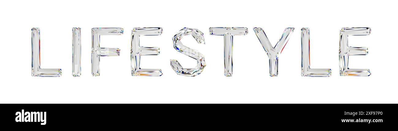 Lifestyle word arranged by letters made of natural transparent diamond ...