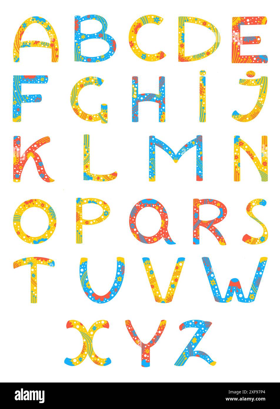 nursery alphabet poster, print, font with hand drawn capital latin ...