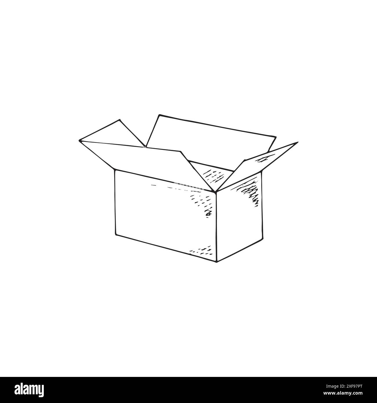 Opened Cardboard box. Hand-drawn empty postal package. Vector sketch ...