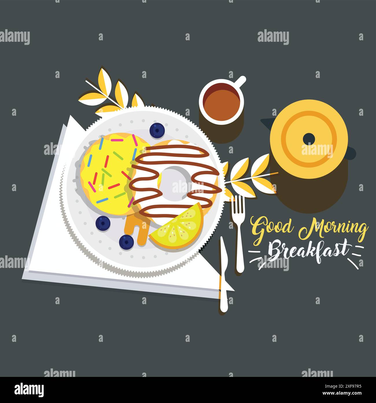 morning breakfast banner colorful classical flat sketch Stock Vector ...