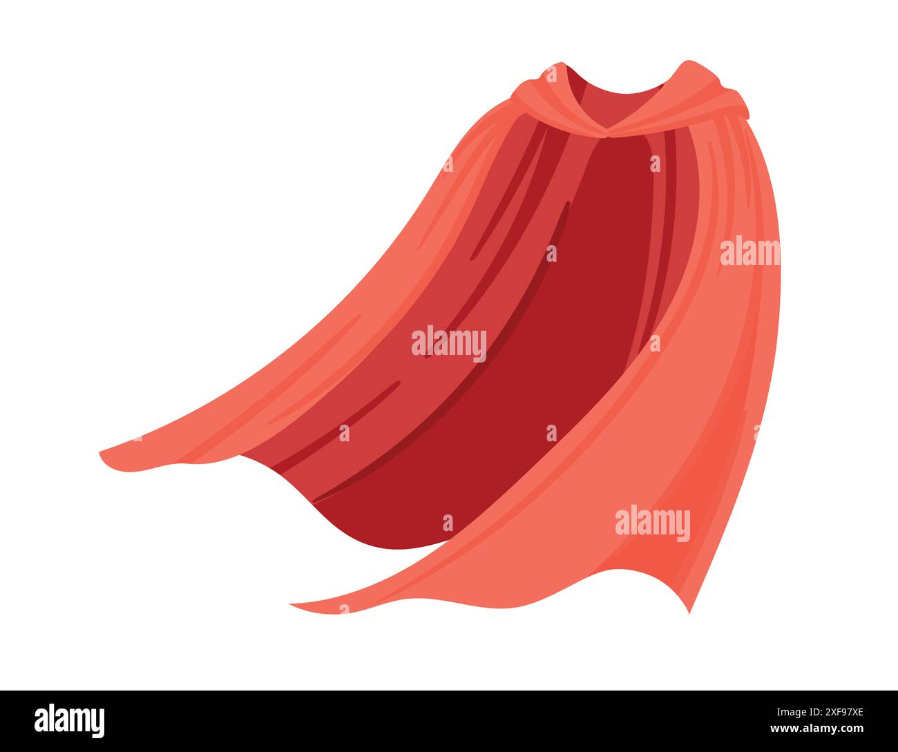Attractive red cloak flutters in the wind, fastened near the neck ...