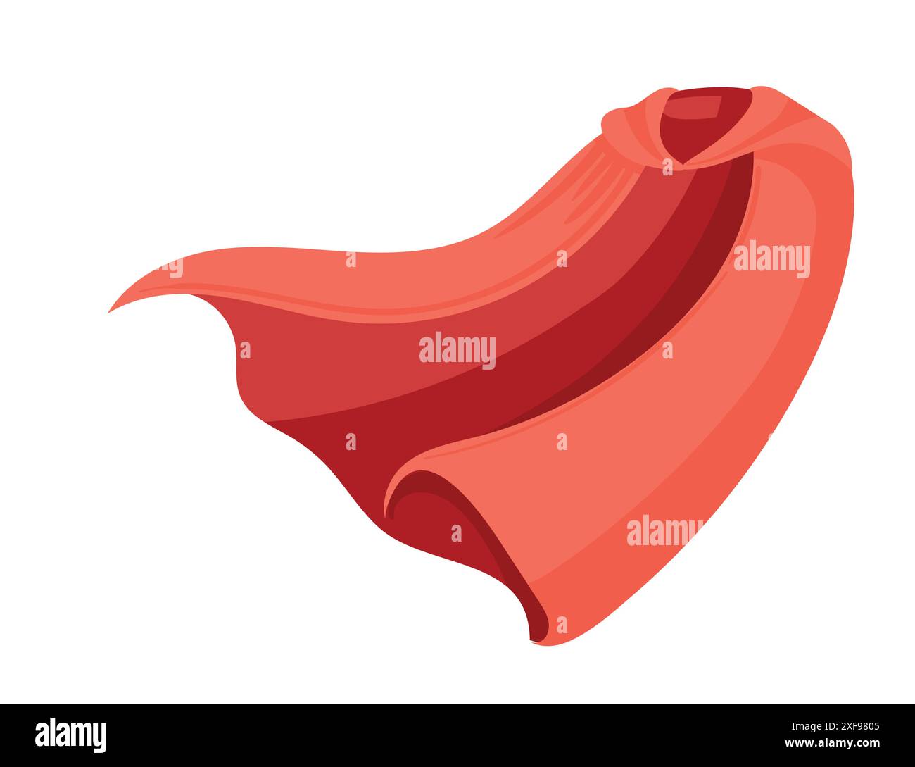 Attractive red cloak flutters in the wind, fastened near the neck ...