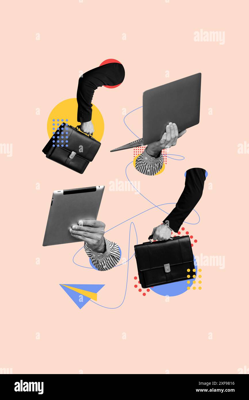 Trend artwork sketch image photo collage of business worker remote ...