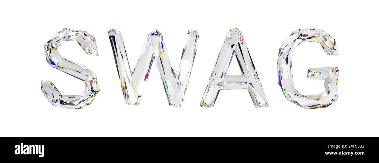 Swag word arranged by letters made of natural transparent diamond-like ...