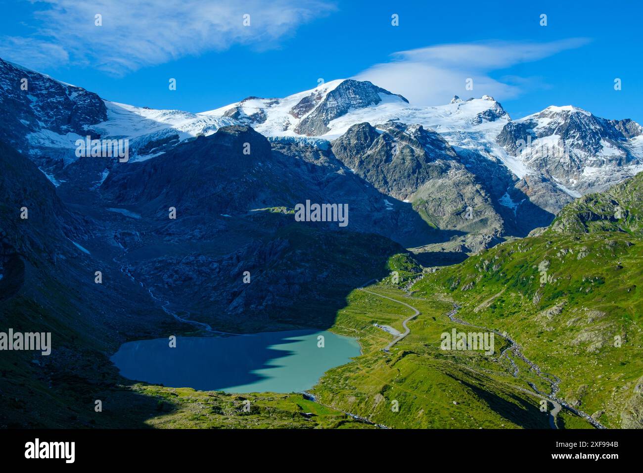 Spectacular Swiss alps landscape view in summer with little lake and ...