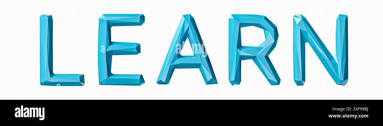 Learn word arranged by letters made of low poly blue material. 3d ...