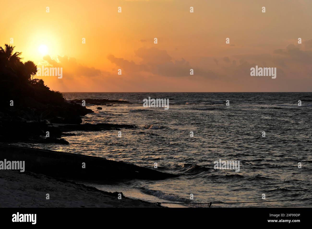 Paamul, Quintana Roo, Mexico, Central America, Peaceful sunset on the ...