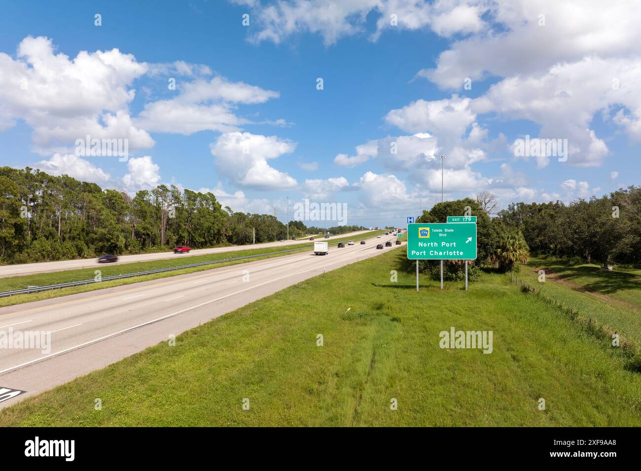 Freeway directional exit sign on interstate road in Florida, USA. I-75 ...