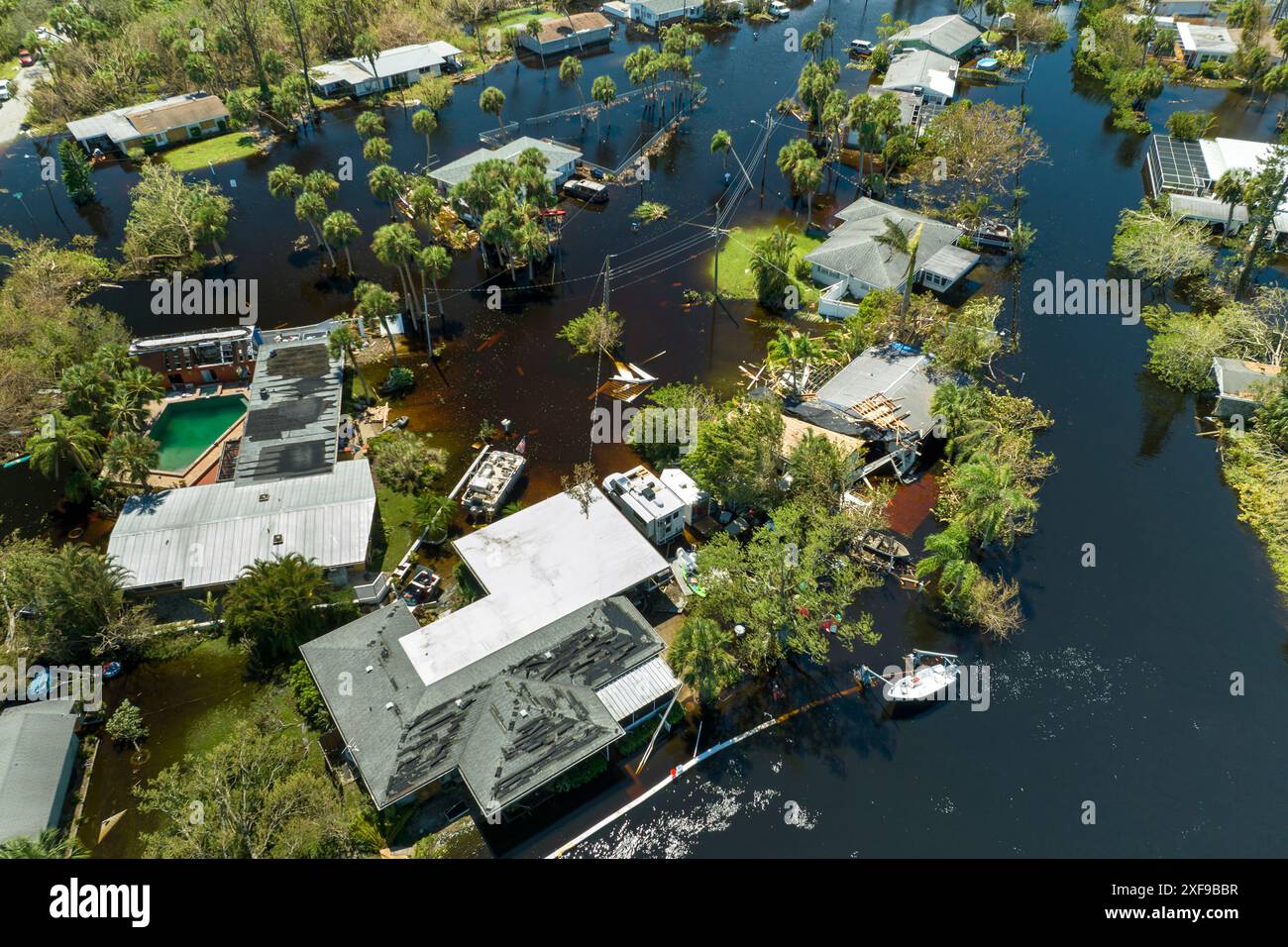 Heavy flood with high water surrounding residential houses after ...