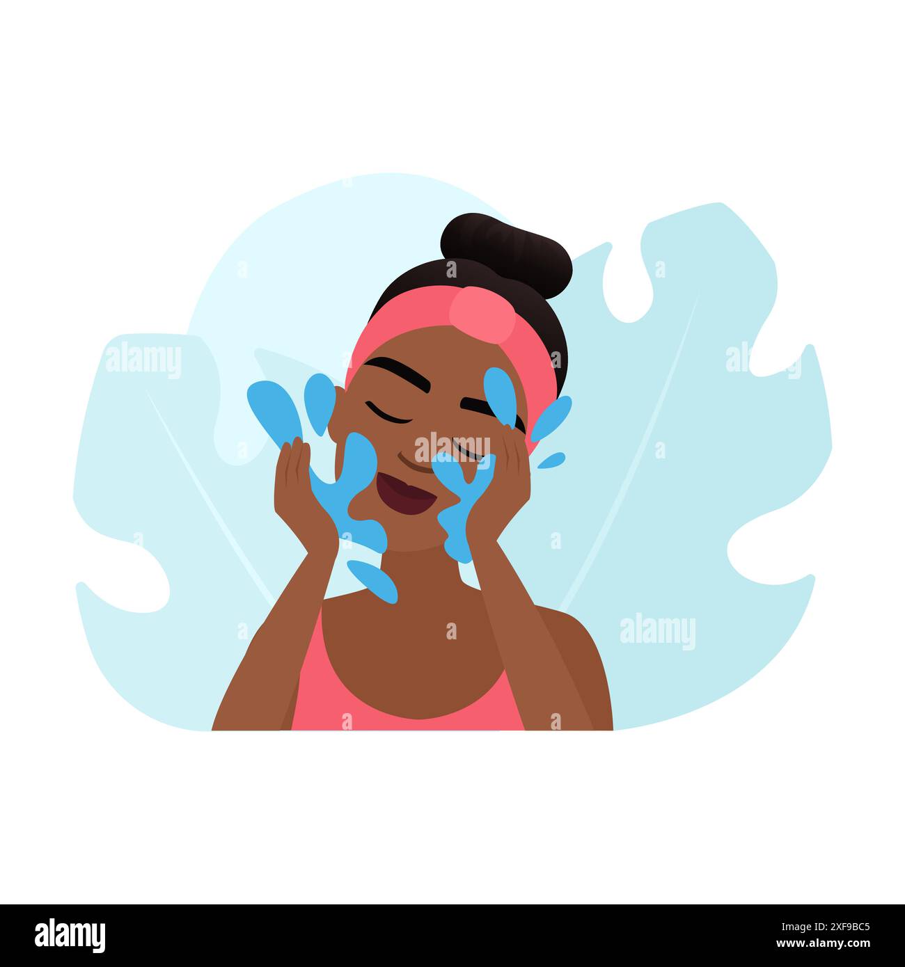 Makeup removing of girl washing face, morning skincare routine vector ...