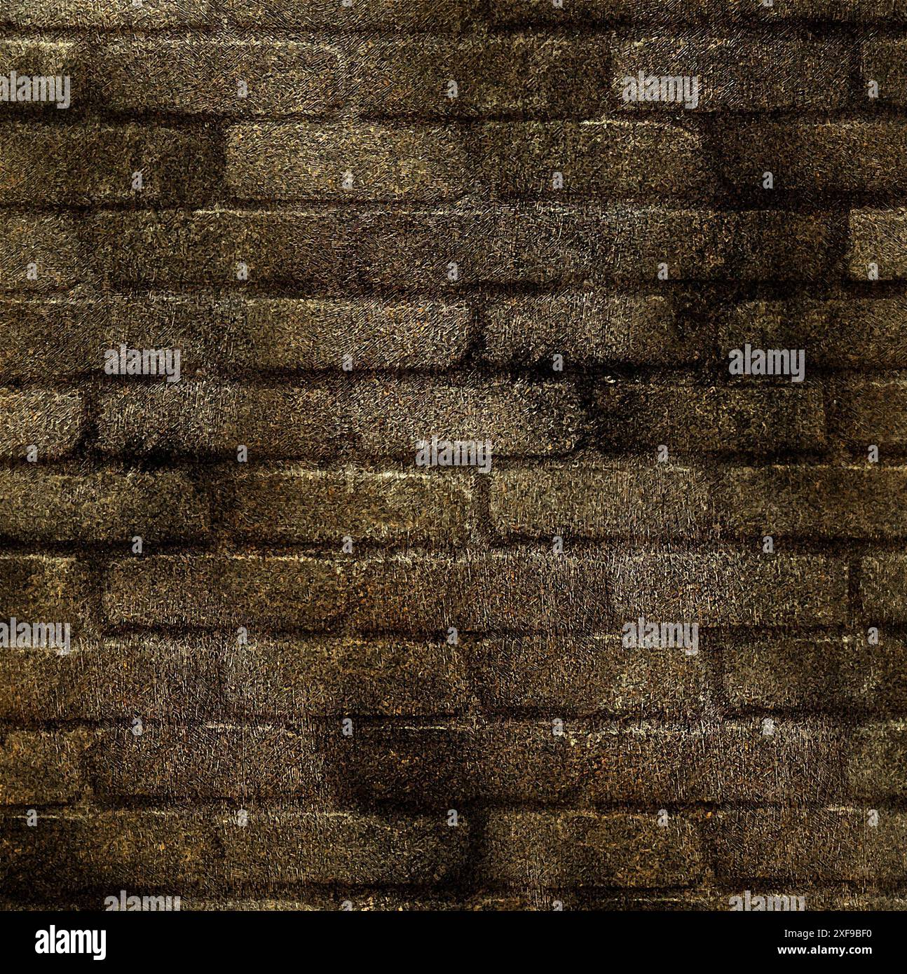 A rustic brown brick wall with a rough texture and uneven coloring ...